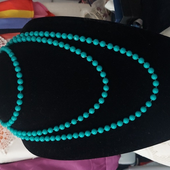Jewelry | Vintage Infinity Teal Beaded Glass Long Necklace Knotted 62 ...